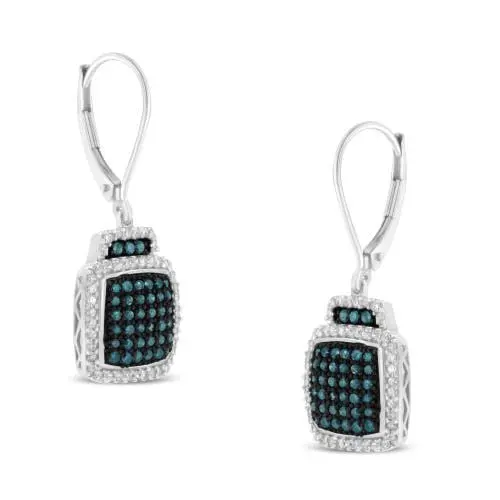 HAUS OF BRILLIANCE Black Rhodium Over Silver 0.75 Ct. Blue And Diamond Dangle Earrings - White