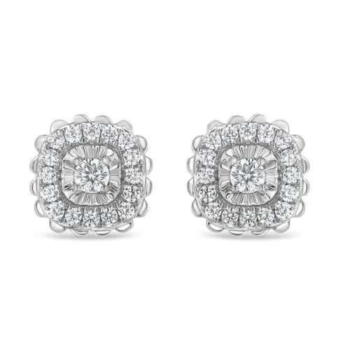 HAUS OF BRILLIANCE 1/2 Ct Round Diamond Halo Cluster Stud Earrings - White