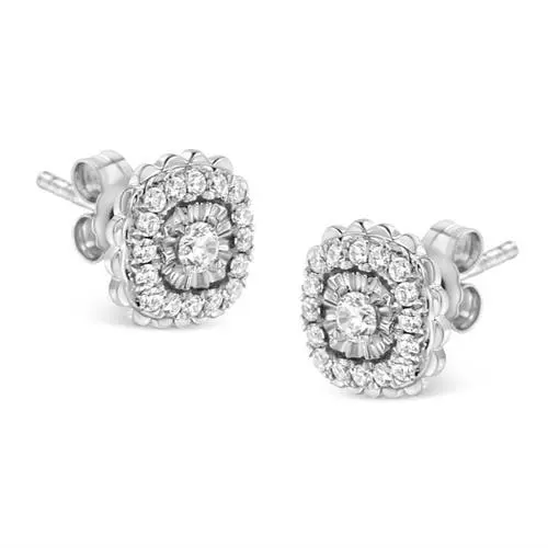 HAUS OF BRILLIANCE 1/2 Ct Round Diamond Halo Cluster Stud Earrings