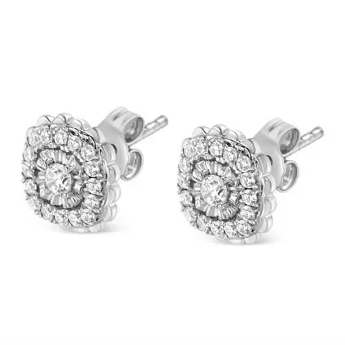HAUS OF BRILLIANCE 1/2 Ct Round Diamond Halo Cluster Stud Earrings