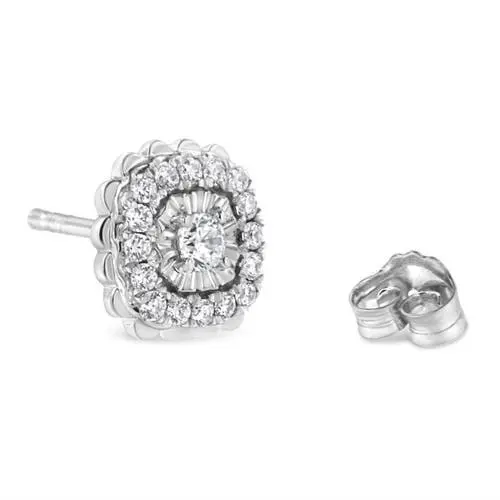 HAUS OF BRILLIANCE 1/2 Ct Round Diamond Halo Cluster Stud Earrings