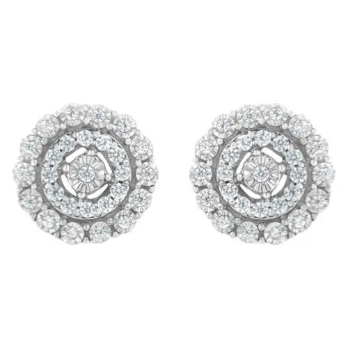 HAUS OF BRILLIANCE 10kt Gold 1/2 Ct Diamond Double Halo Stud Earrings - White