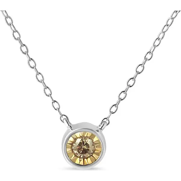 HAUS OF BRILLIANCE Silver 1/5 Cttw Bezel Set Champagne Diamond Solitaire Pendant Necklace - White