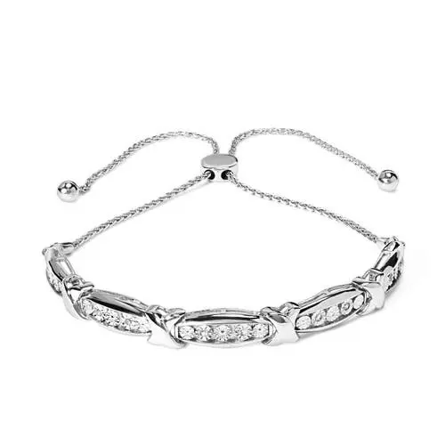 HAUS OF BRILLIANCE Sterling Silver 0.10 Cttw Diamond X Link Bolo Bracelet - White