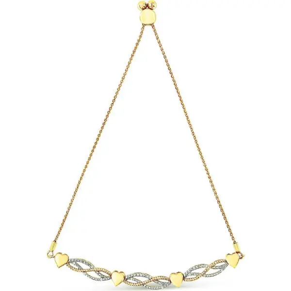 HAUS OF BRILLIANCE 14k Gold Plated Silver Diamond Wave And Hearts Bolo Bracelet - Yellow