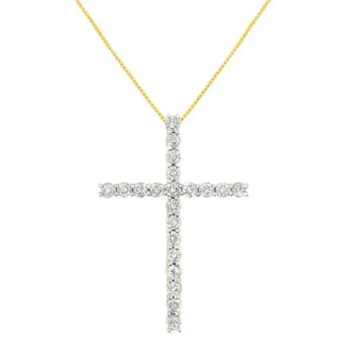 HAUS OF BRILLIANCE 10k Gold-plated Silver Diamond Cross Pendant Necklace - Yellow