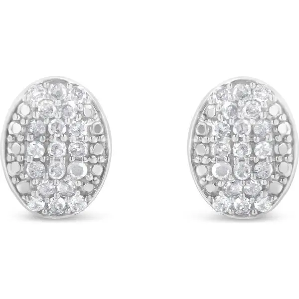 HAUS OF BRILLIANCE Silver Diamond Oval Cluster Earrings - White