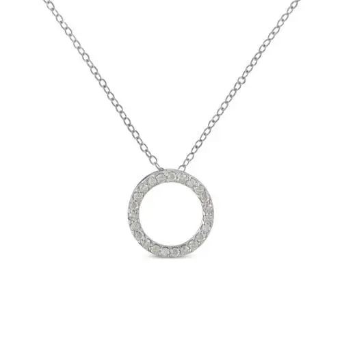 HAUS OF BRILLIANCE Silver Diamond Open Circle Pendant Necklace - White