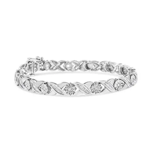 HAUS OF BRILLIANCE Silver Diamond Miracle-set X-link Tennis Bracelet - White