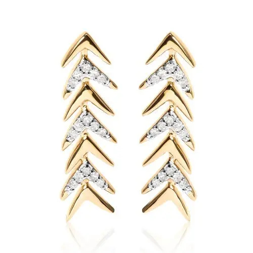 HAUS OF BRILLIANCE 18k Gold Plated Silver Diamond Arrow Stud Earrings - Yellow