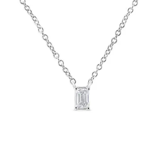HAUS OF BRILLIANCE 14k Gold 1/3 Cttw Emerald Cut Solitaire Diamond Pendant Necklace - White
