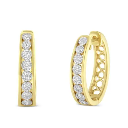 HAUS OF BRILLIANCE 10kt White And Gold Diamond Hoop Earrings - Yellow