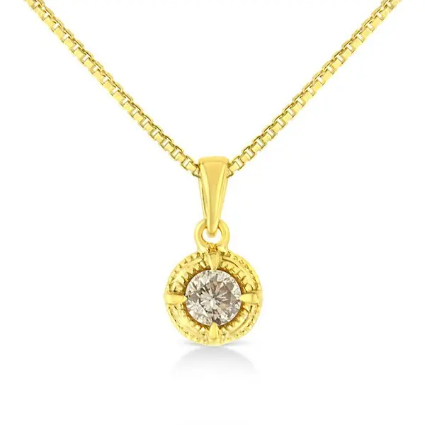 HAUS OF BRILLIANCE 14k Gold Plated Silver Diamond Solitaire Pendant Necklace - Yellow