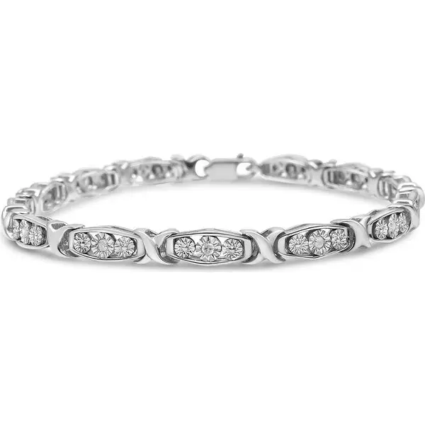 HAUS OF BRILLIANCE Silver Diamond Miracle Set Link Bracelet - White