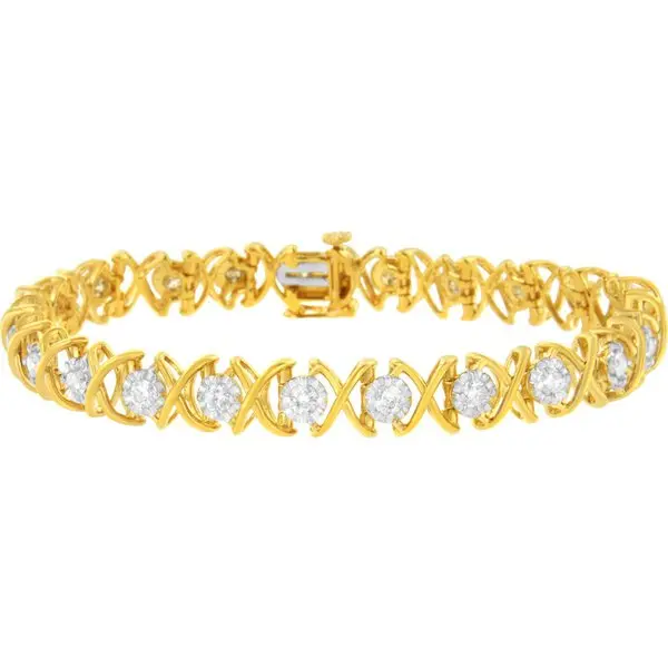 HAUS OF BRILLIANCE 10k Gold Plated Silver Diamond "xoxo" Bracelet - Yellow
