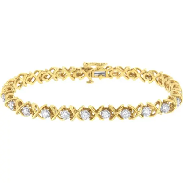 HAUS OF BRILLIANCE 10k Gold-plated Silver 1 Cttw Diamond Link Bracelet - Yellow