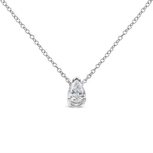 HAUS OF BRILLIANCE 14k Gold 1/3 Cttw Pear Shape Solitaire Diamond 18" Pendant Necklace - White