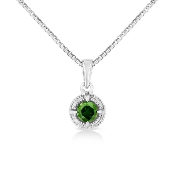 HAUS OF BRILLIANCE Silver 1/5 Cttw Treated Solitaire 18" Milgrain Pendant Necklace - Green Diamond