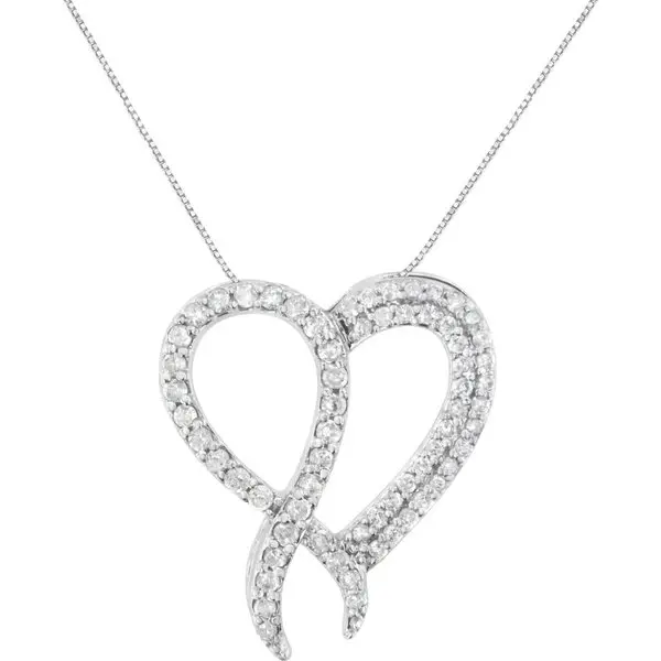 HAUS OF BRILLIANCE 1 Cttw Diamond And .925 Sterling Silver Heart Pendant Necklace - White