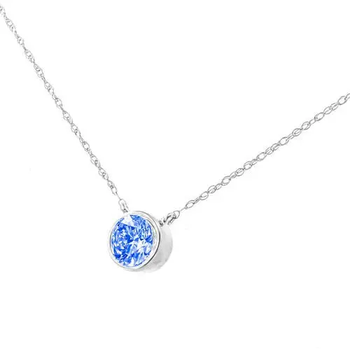 HAUS OF BRILLIANCE Silver 1/10 Carat Blue Solitaire Pendant Necklace - Diamond