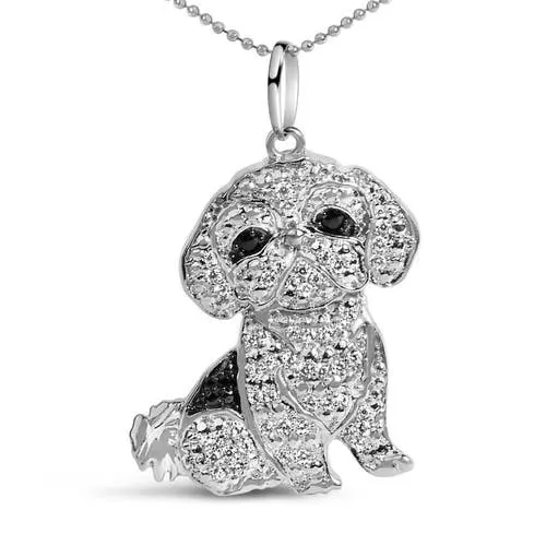 HAUS OF BRILLIANCE Diamond Shih Tzu Pendant Necklace - White