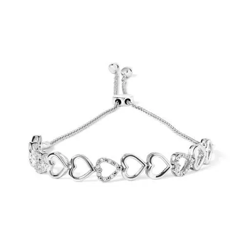 HAUS OF BRILLIANCE 1/10 Cttw Diamond Heart Link Bolo Bracelet - White
