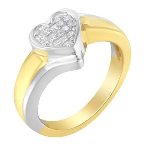 HAUS OF BRILLIANCE 14k Gold 0.25 Cttw Princess-cut Diamond Heart Promise Ring - Yellow