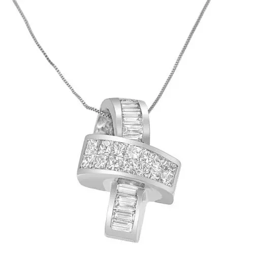 HAUS OF BRILLIANCE 14k Gold 2 Cttw Princess And Baguette Cut Diamond Pendant Necklace - White
