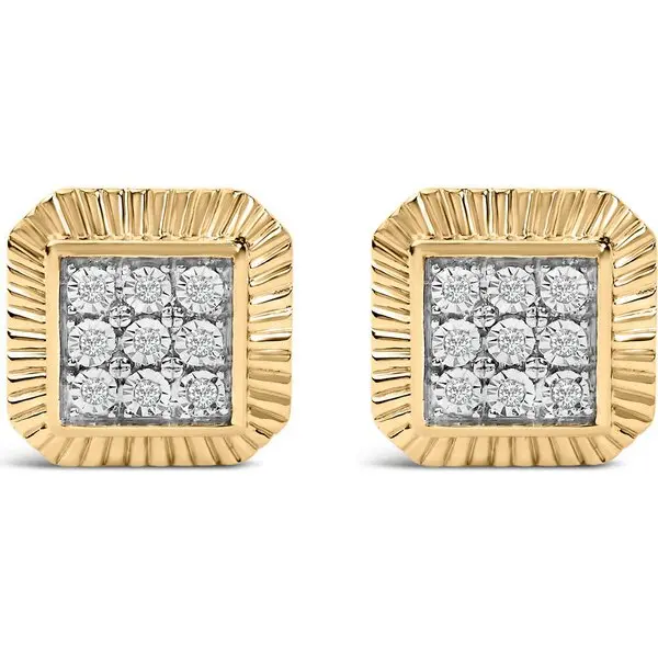 HAUS OF BRILLIANCE 10k Gold-plated Silver Diamond Halo Stud Earrings - Yellow