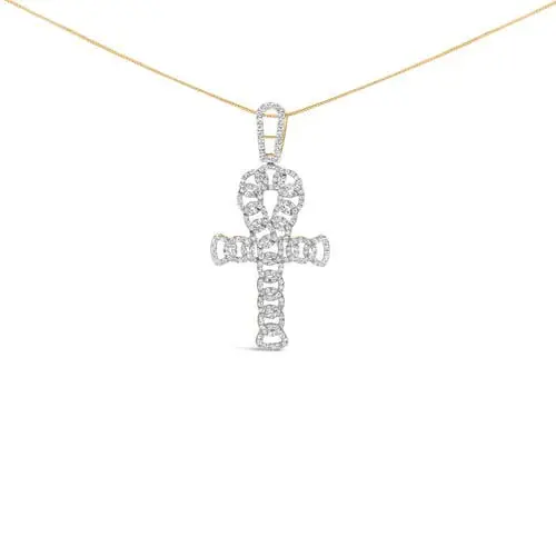 HAUS OF BRILLIANCE 10k Gold 1.00 Cttw Diamond Ankh Cross Pendant - Yellow