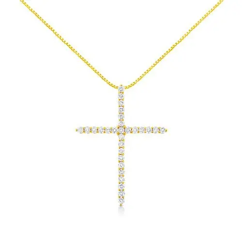 HAUS OF BRILLIANCE 10k Gold 3.00 Cttw Round-cut Diamond Cross 18-in Pendant Necklace - Yellow
