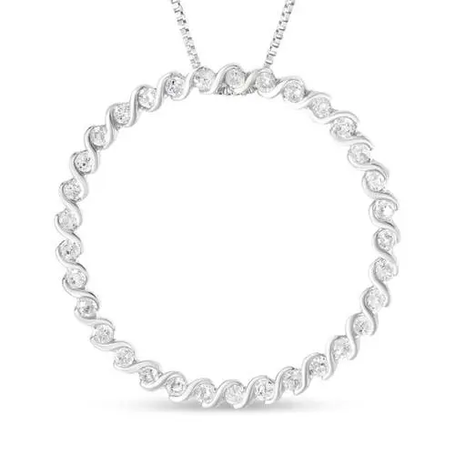 HAUS OF BRILLIANCE Silver Diamond Circle Pendant Necklace - White