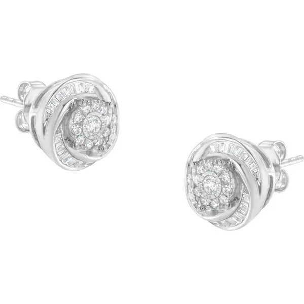 HAUS OF BRILLIANCE 925 Silver 3/4 Ct Round And Baguette Diamond Love Knot Stud Earrings - White