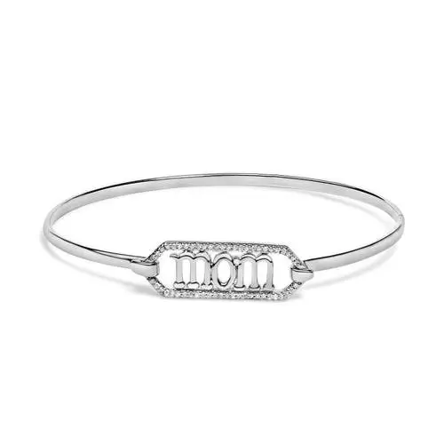 HAUS OF BRILLIANCE Silver 0.20 Cttw Diamond 'mom' Bangle Bracelet - White