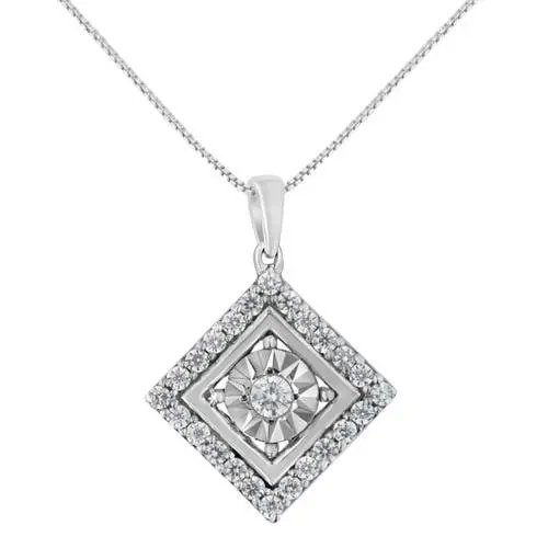 HAUS OF BRILLIANCE 10kt Gold 1/2 Cttw Diamond Square Pendant Necklace - White