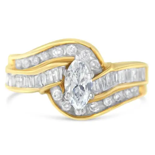 HAUS OF BRILLIANCE 14k Gold 1 Cttw Marquise, Baguette, And Round Diamond Bypass Ring - Yellow
