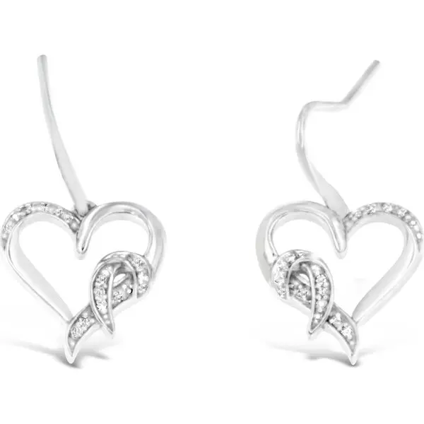 HAUS OF BRILLIANCE Silver Round Diamond Heart Dangle Earrings - White