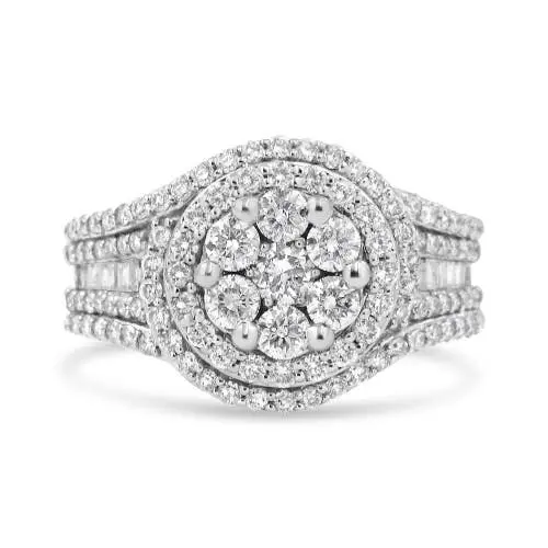 HAUS OF BRILLIANCE 14k Gold 1 1/2 Cttw Diamond Floral Cluster Halo Ring - White