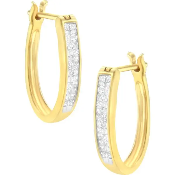 HAUS OF BRILLIANCE 10k Gold 1/2 Ct Invisible Princess Hoop Earrings - Yellow