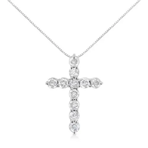 HAUS OF BRILLIANCE Silver 1.0 Cttw Diamond Cross 18in Pendant Necklace - White