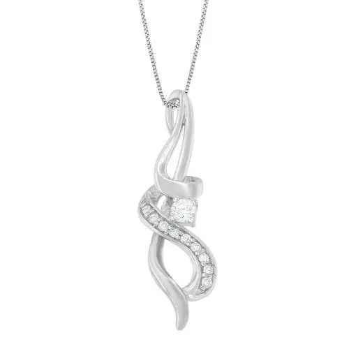 HAUS OF BRILLIANCE 10k Gold 0.20 Cttw Diamond Swirl Pendant Necklace - White