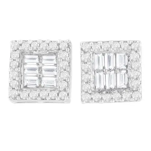 HAUS OF BRILLIANCE 14k Gold 1 Cttw Round And Baguette Diamond Stud Earrings - White