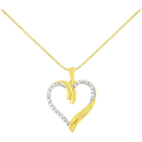 HAUS OF BRILLIANCE 10k Gold Plated Silver 1/10 Cttw Diamond Open Heart 18" Pendant Necklace - Yellow