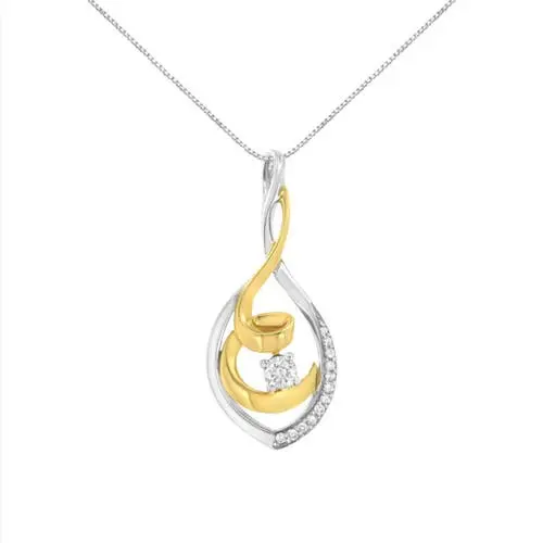 HAUS OF BRILLIANCE 10k Two-tone Gold 0.18 Cttw Diamond Spiral Link Pendant Necklace - Yellow