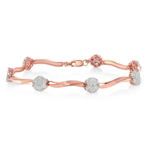 HAUS OF BRILLIANCE 10k Rose Gold Over Silver 1.0 Cttw Diamond Floral Link Bracelet - Pink