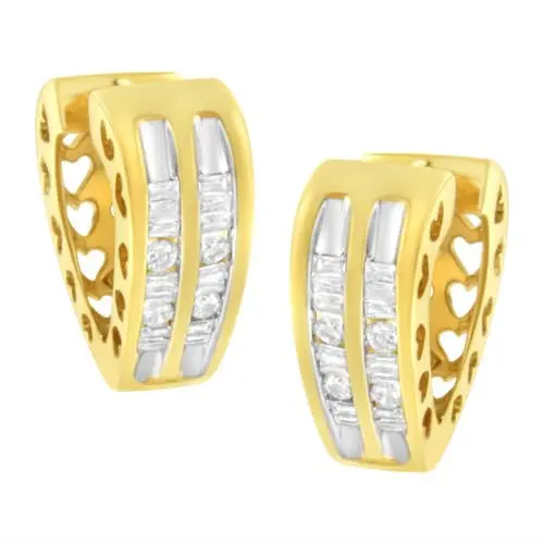 HAUS OF BRILLIANCE 10k Gold 1/2 Ct Diamond Heart Huggie Hoop Earrings - Yellow