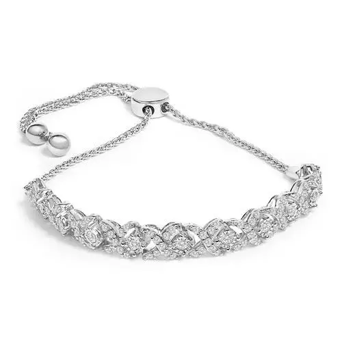 HAUS OF BRILLIANCE 1.0 Cttw Diamond X Link Bolo Bracelet - White