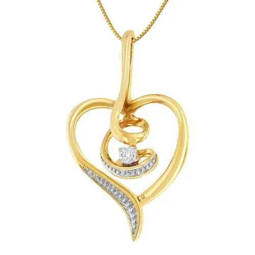 HAUS OF BRILLIANCE 10k Gold Diamond-accented Open Heart Pendant Necklace - Yellow