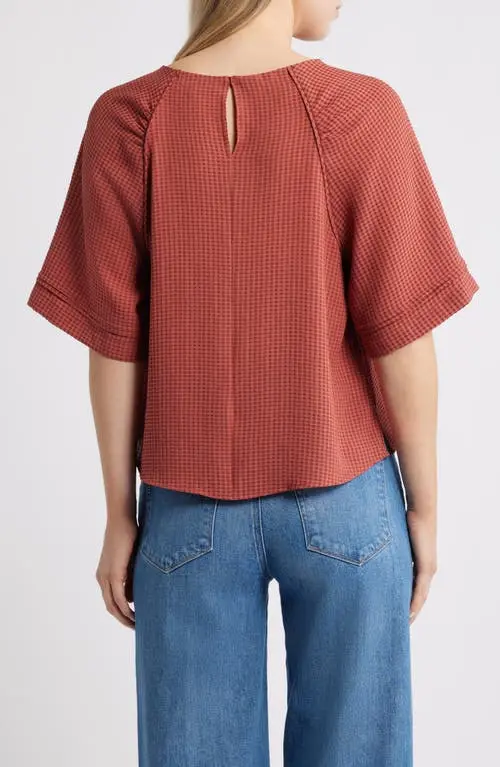 Wit & Wisdom Shirred Bell Sleeve Top - Mahogany Red