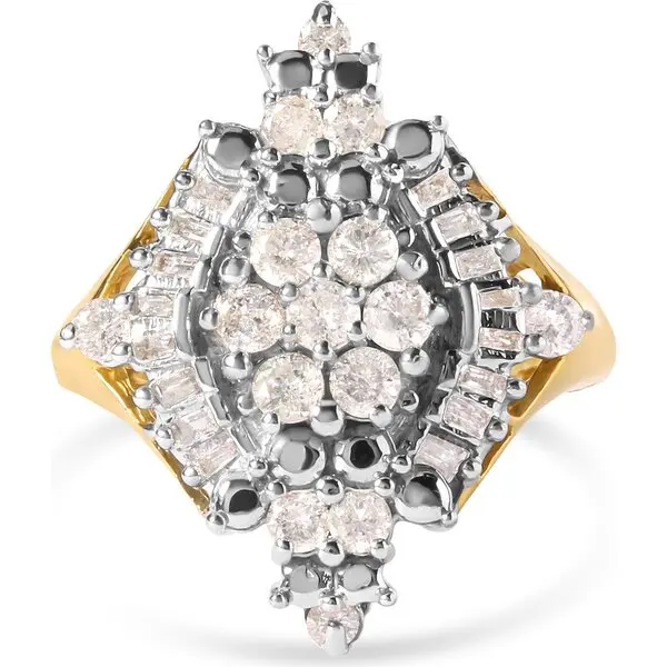 HAUS OF BRILLIANCE 10k Gold 1 Cttw Diamond Cluster And Rhombus Halo Ring - Yellow